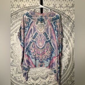 Chico's | Tops | Chicos Artistic Blue And Pink Poncho Style Top | Poshmark